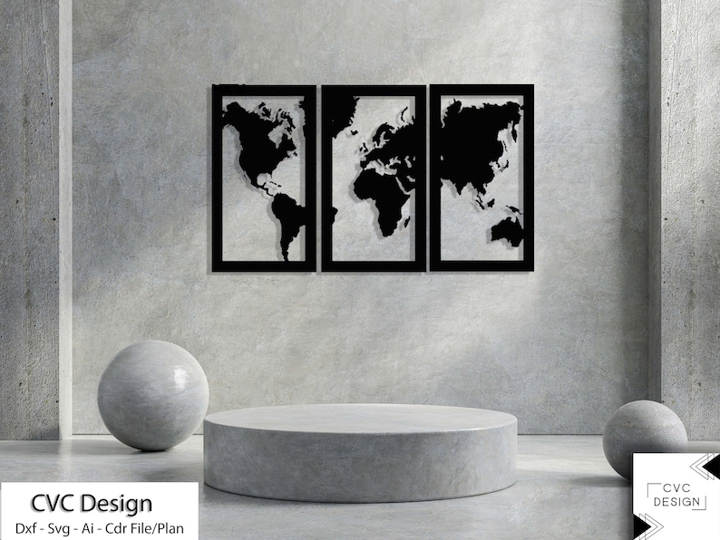 World Dxf Svg Pdf Digital Download World Map Laser Cut Cnc Cutting ...