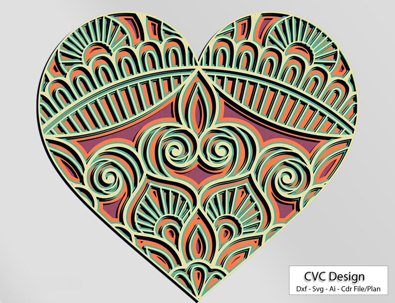 Heart Shape Multilayer Laser Cut File. DXF, SVG,AI Format. Multilayer ...