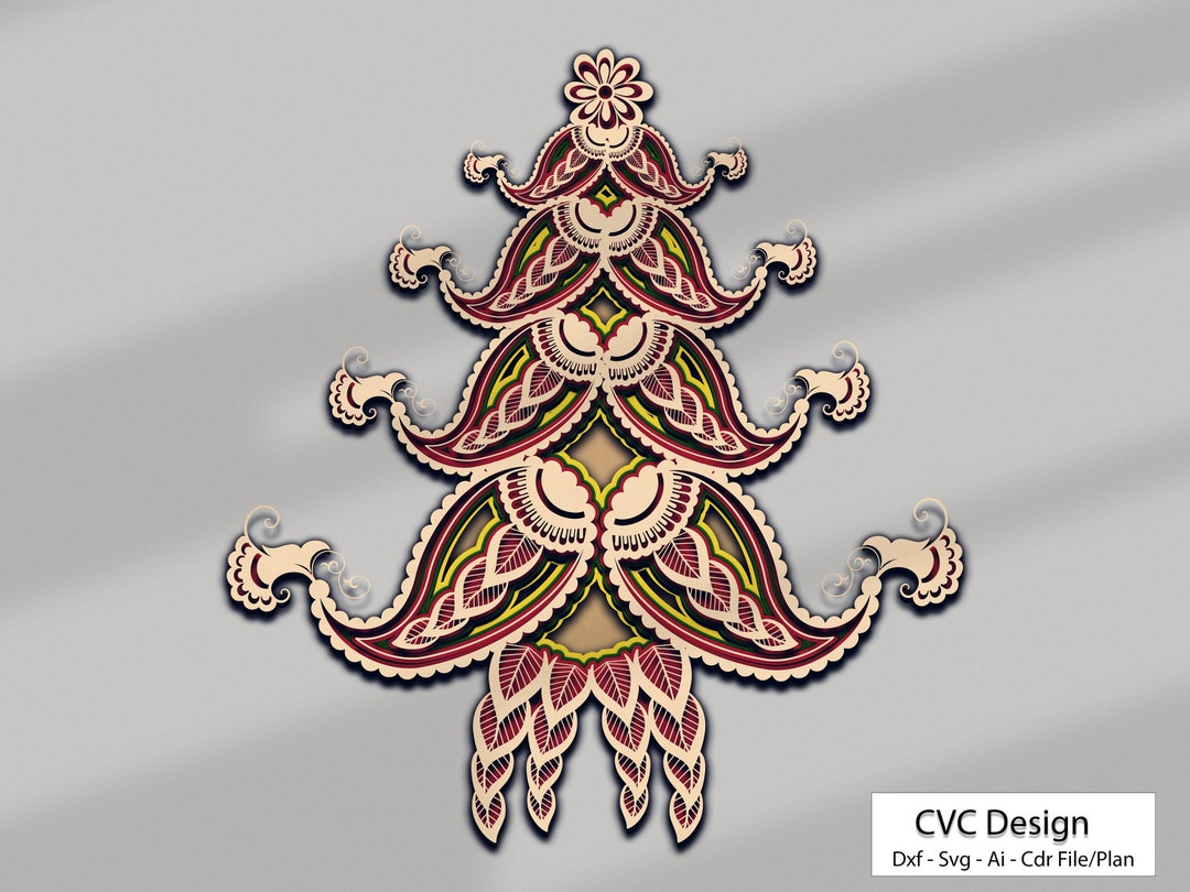 Christmas Tree 3D Zentangle Svg Files, Multilayer Panel for Laser ...