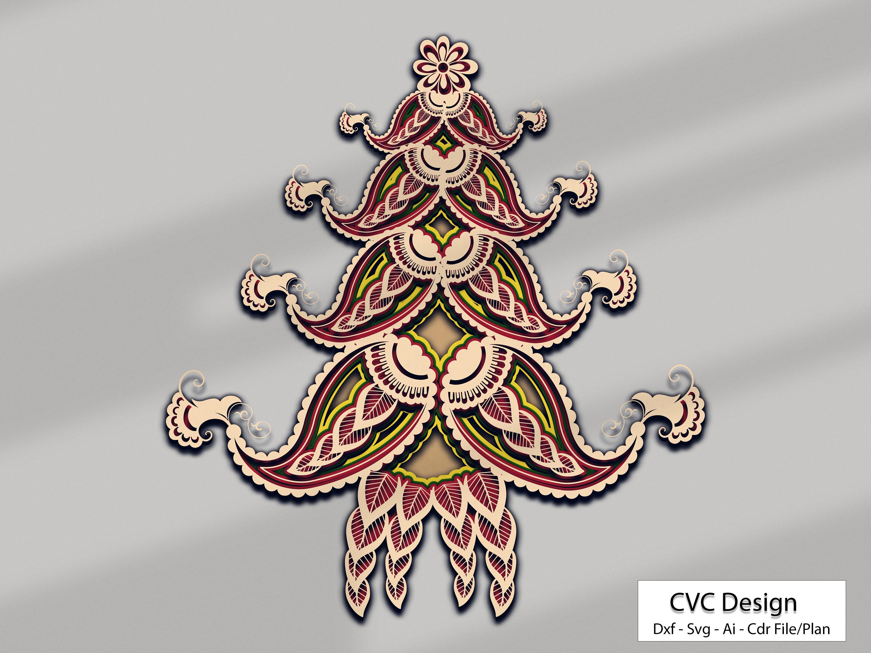 Christmas Tree 3D Zentangle Svg Files, Multilayer Panel for Laser ...