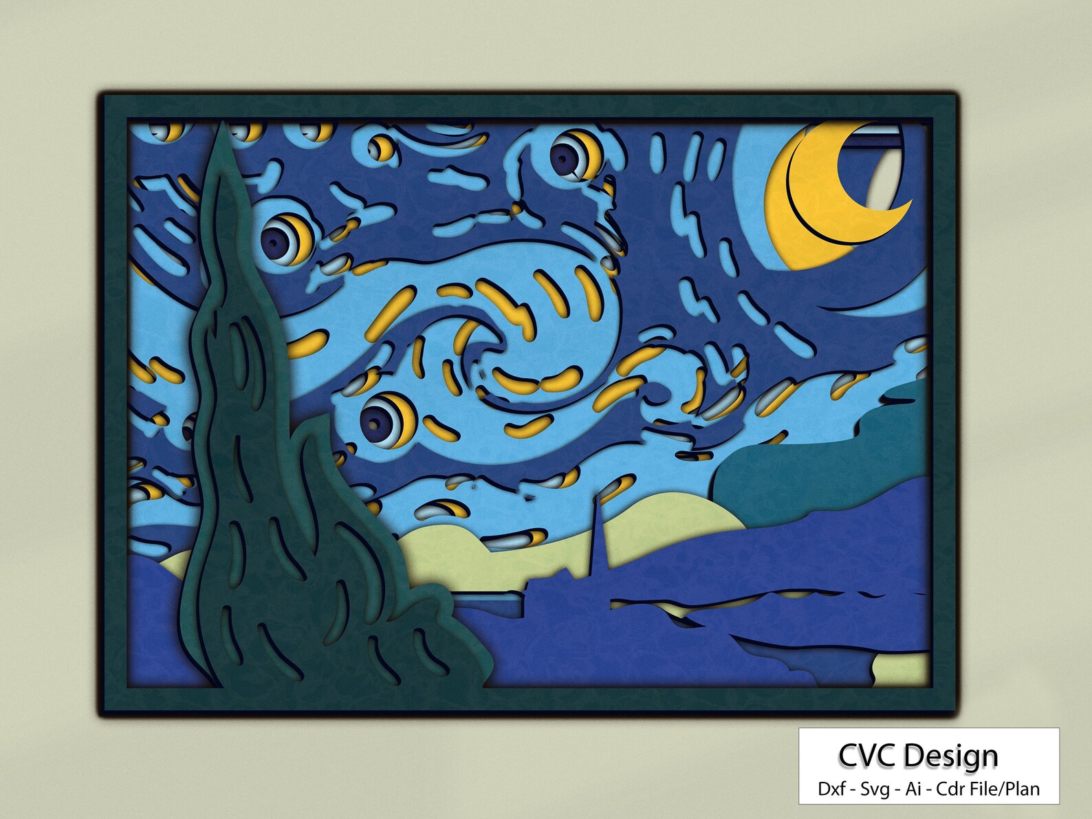 Starry Night Van Gogh 3D Svg Mandala Files, Multilayer Panel for Laser ...