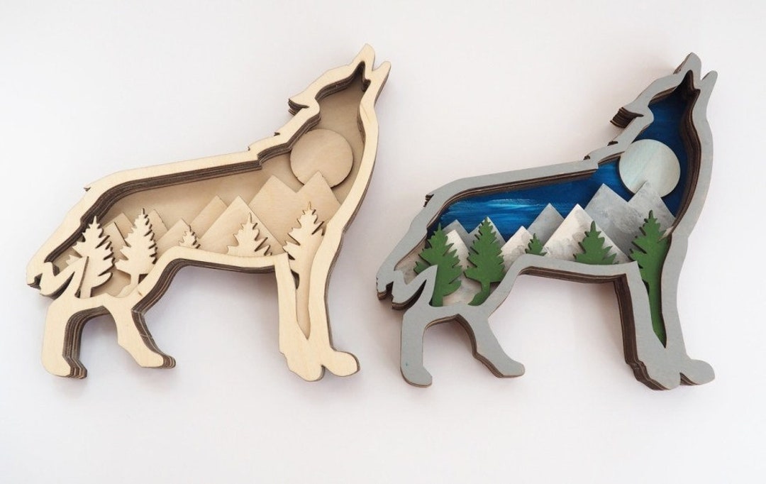 Multilayer Wolf Design Laser Cut Svg Cdr Files Wall Sticker Engraving ...