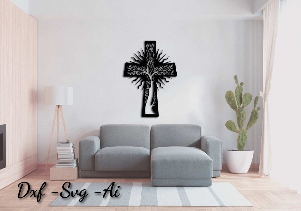 Tree Cross Design Laser Cut Dxf Files Wall Sticker Engraving Decal ...