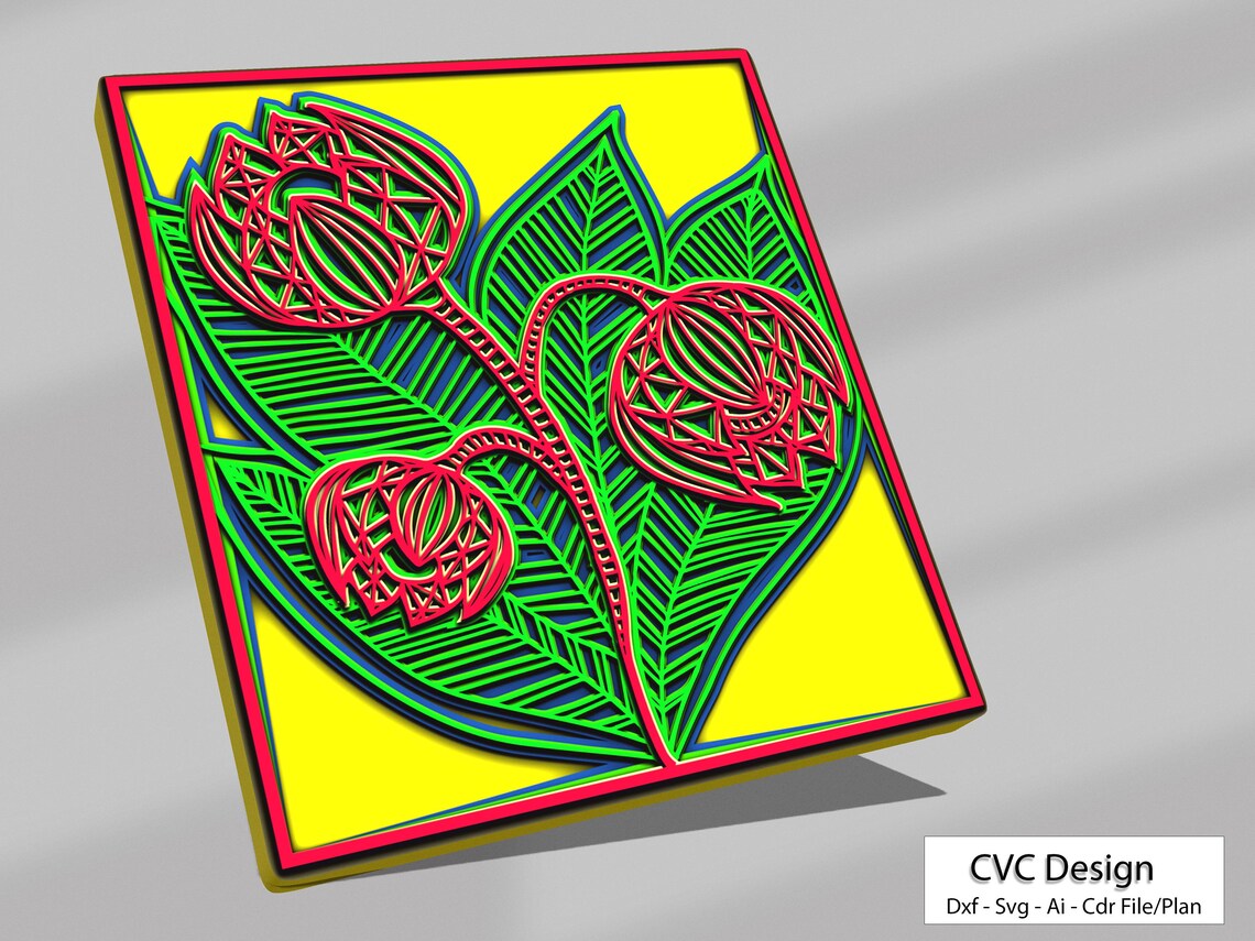 Tulip 3D Zentangle Svg, Multilayer Papercraft Files for Cricut, Layered ...