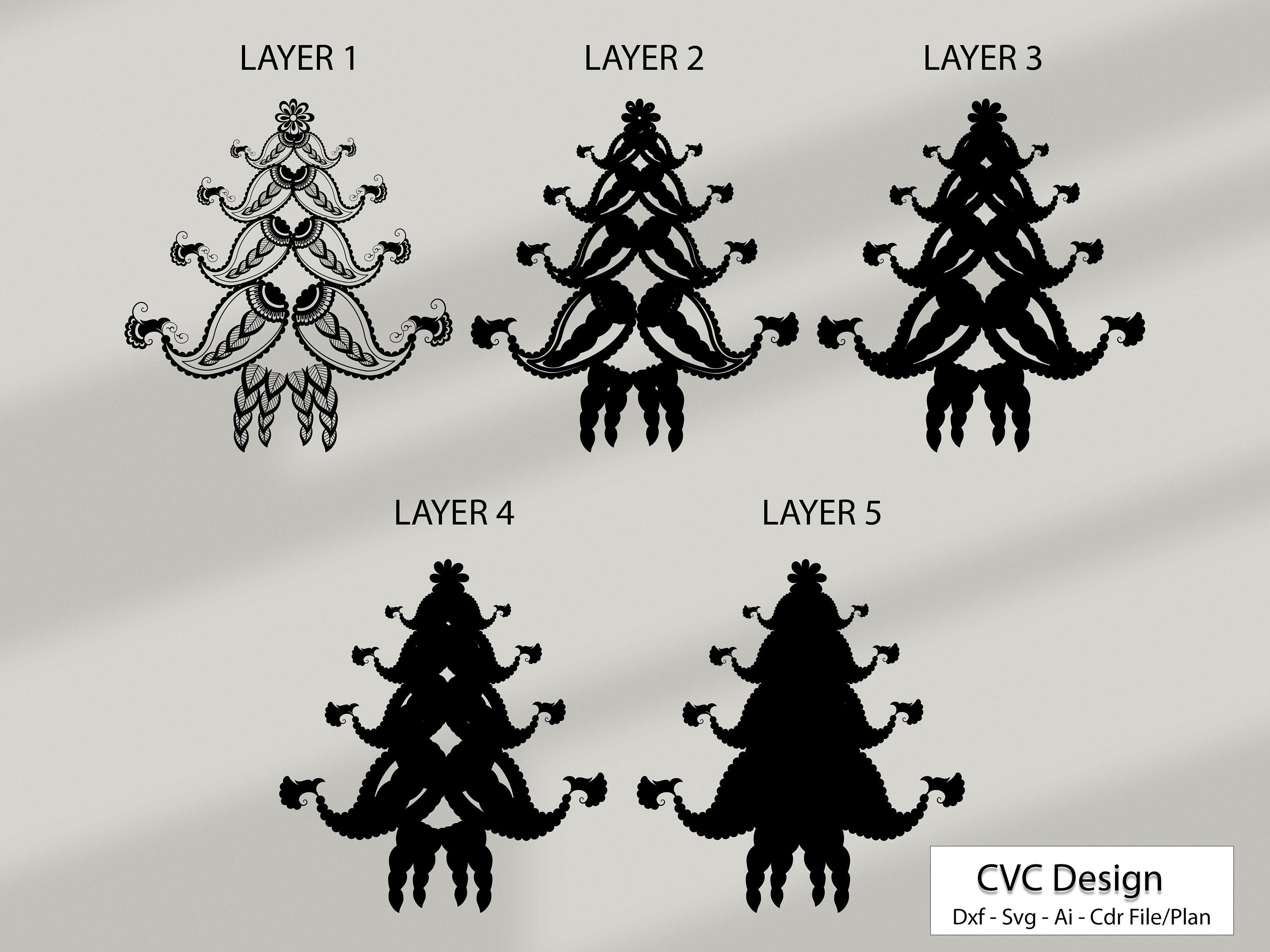 Christmas Tree 3D Zentangle Svg Files, Multilayer Panel for Laser ...