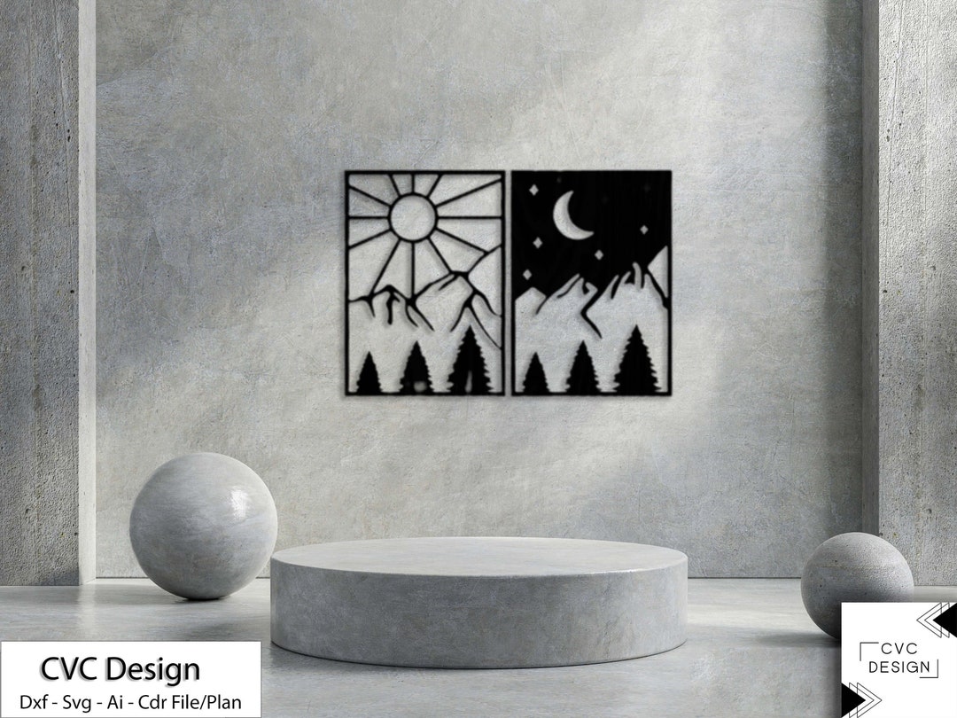 Day and Night Cut Svg Dxf File Wall Sticker Pdf Silhouette Template Cnc ...