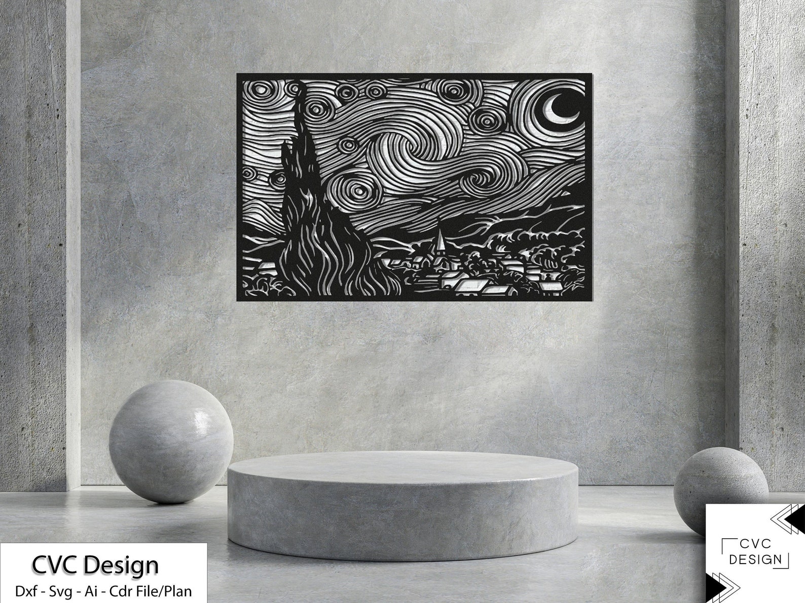 Van Gogh, Starry Night, Painting Laser Cut Dxf File Wall Sticker ...