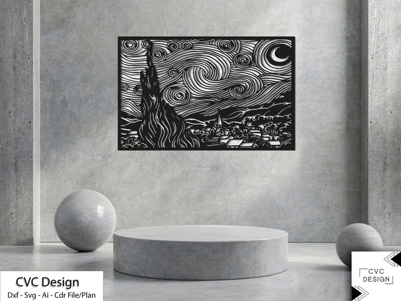Van Gogh, Starry Night, Painting Laser Cut Dxf File Wall Sticker ...