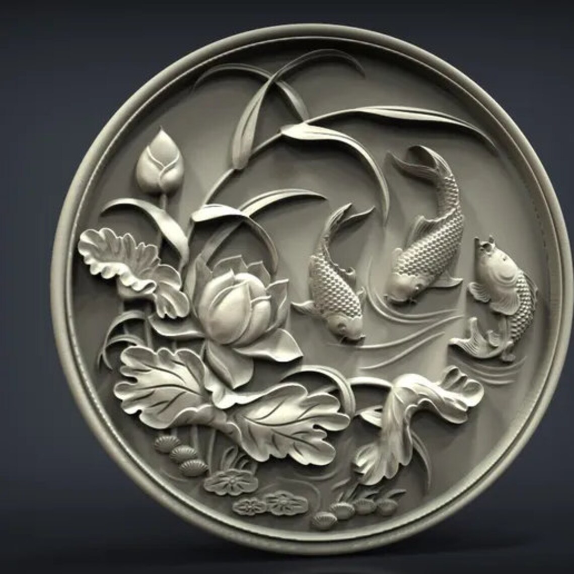 Fish and Lotus, 3D STL Model, CNC Router Engraver, Artcam, Aspire, CNC ...