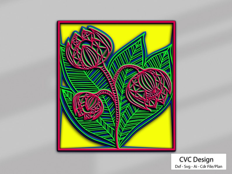 Tulip 3D Zentangle Svg, Multilayer Papercraft Files for Cricut, Layered ...