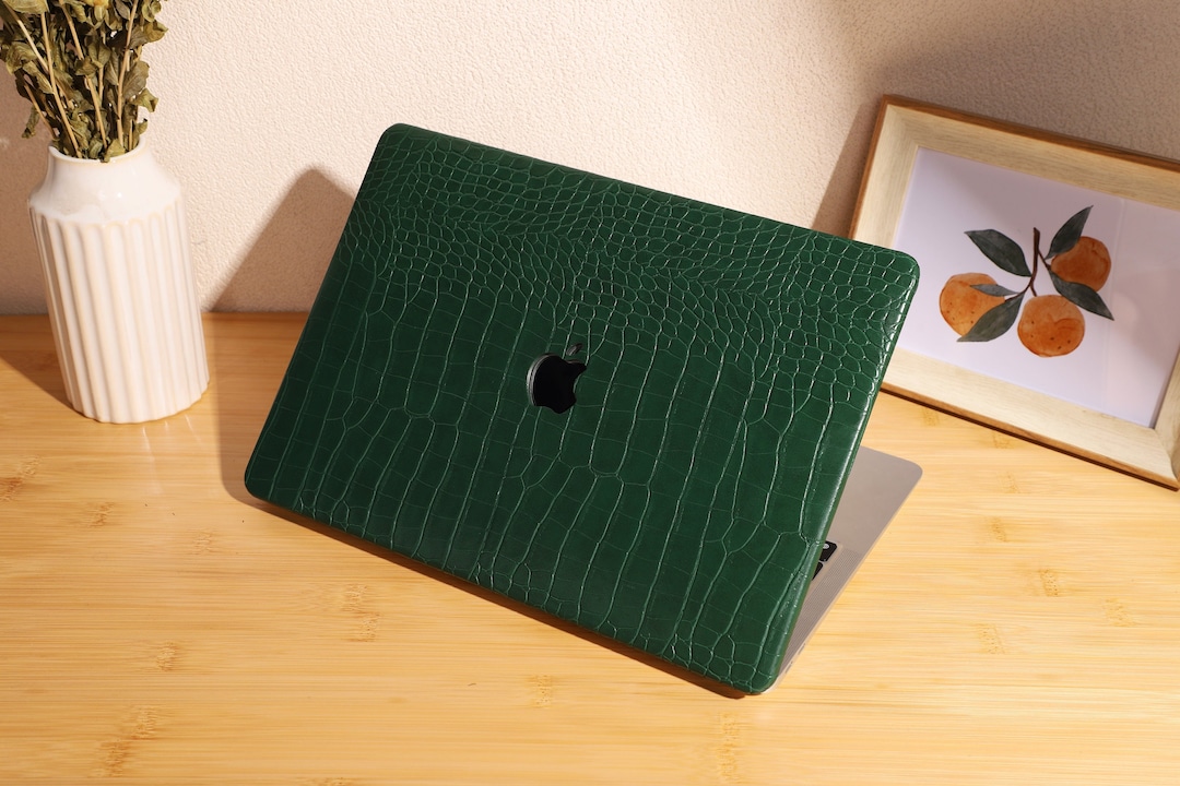 Jade Crocodile Print Leather Hard Case for MacBook 13.6" M2 Air A2681 ...