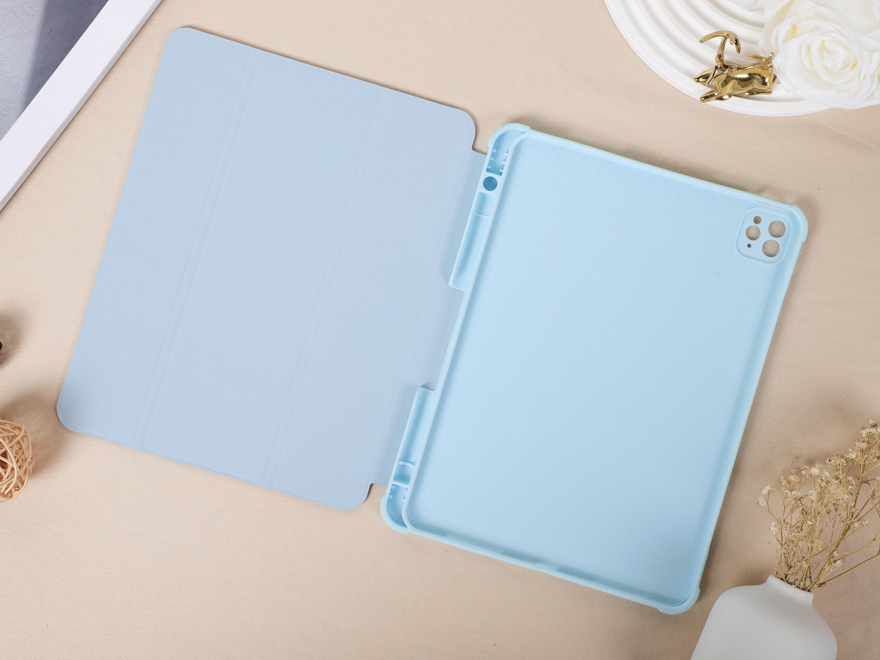 Candy Blue Personalized iPad Case With Pen Holder for iPad Air 4/5 ...