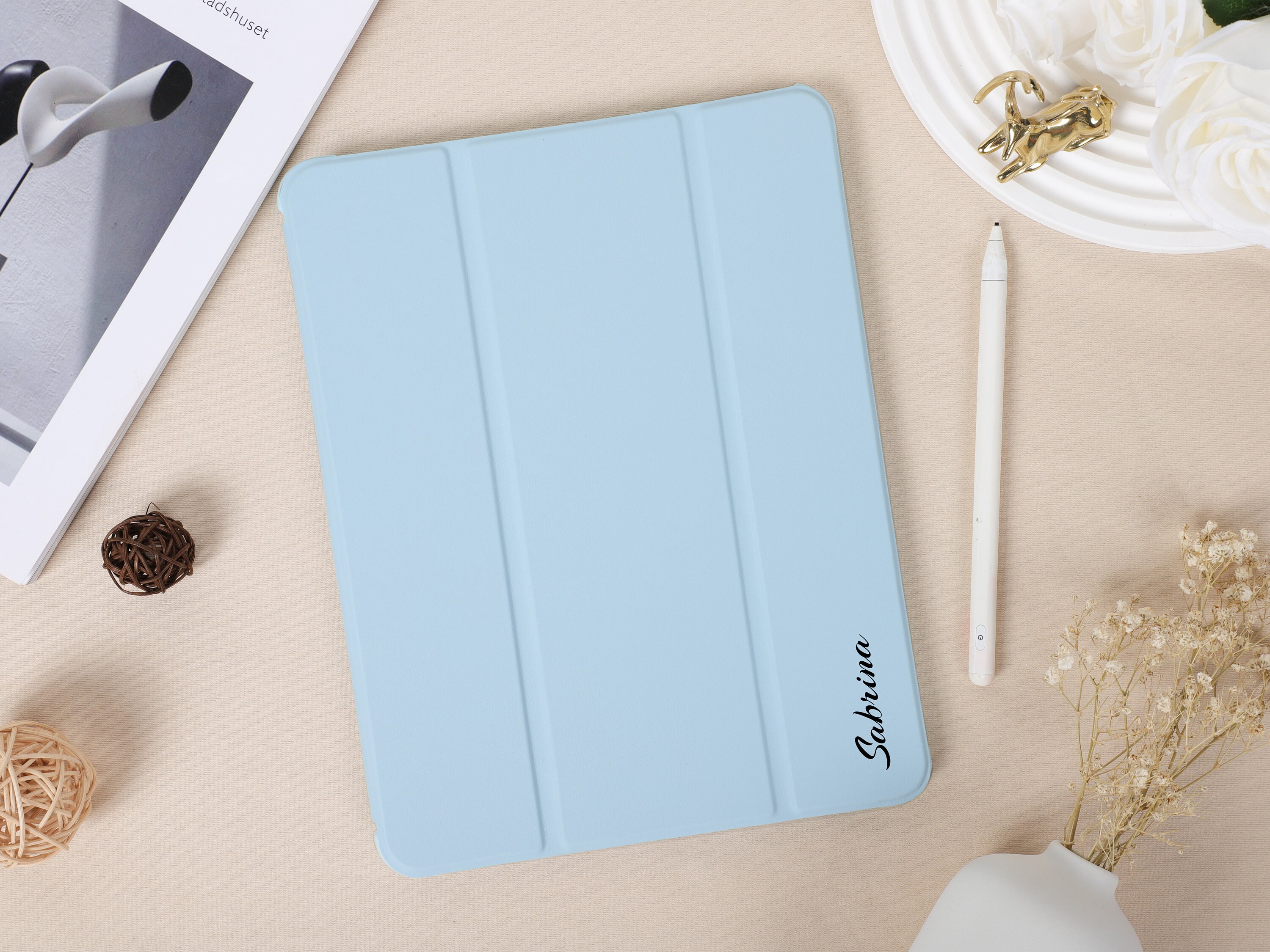 Candy Blue Personalized iPad Case With Pen Holder for iPad Air 4/5 ...