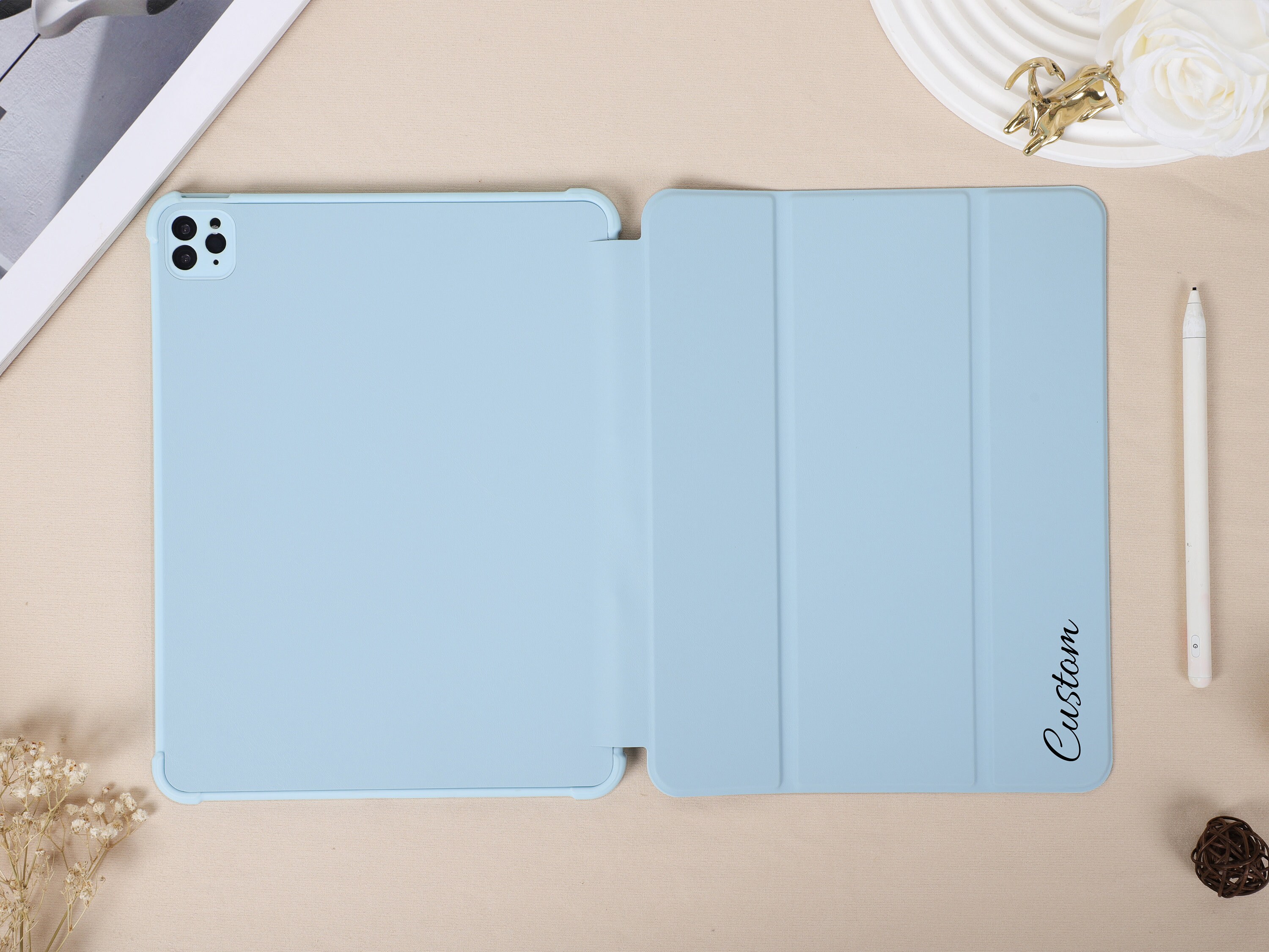 Candy Blue Personalized iPad Case With Pen Holder for iPad Air 4/5 ...