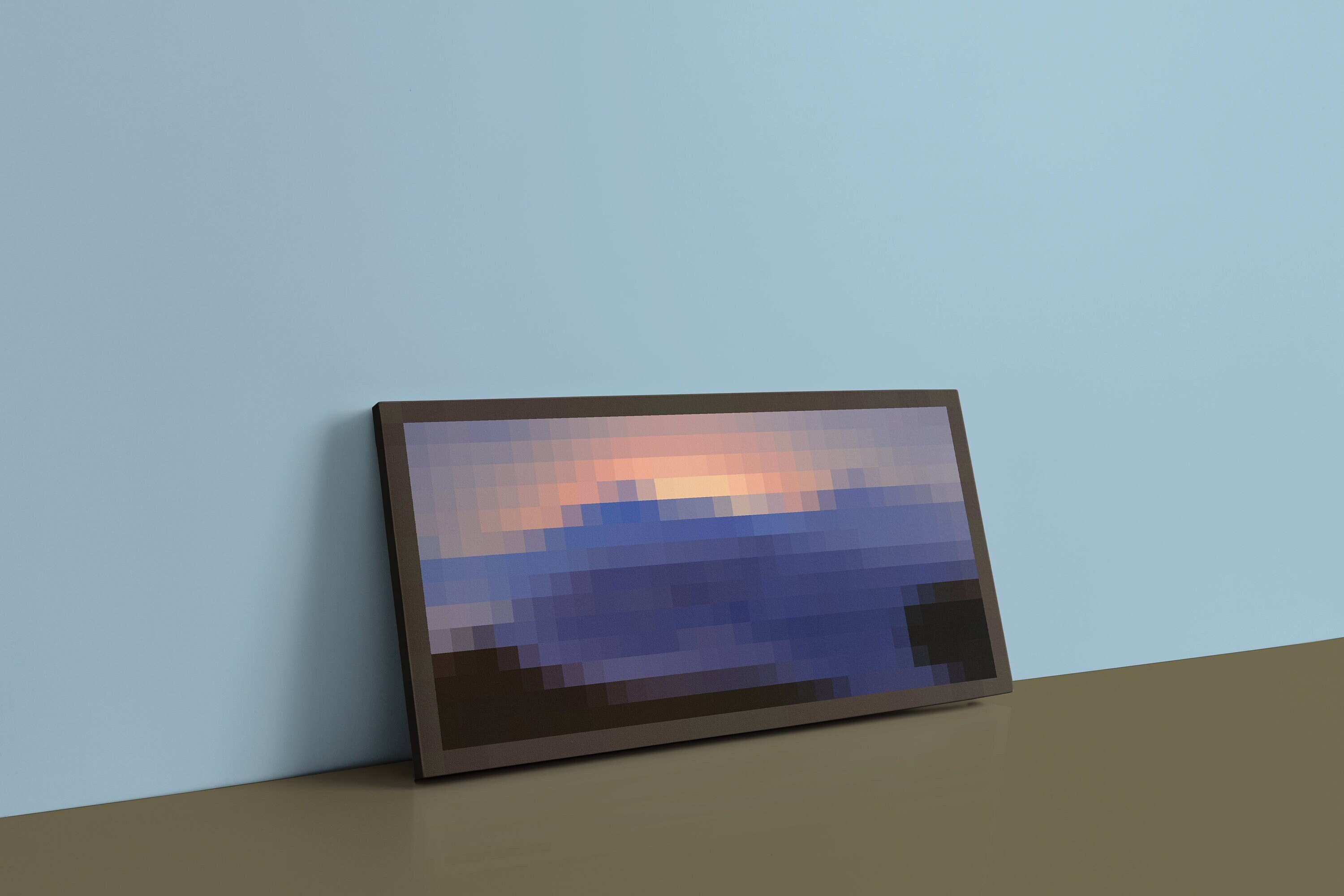 Minecraft Sunset Painting Printed Canvas 2x1 Blocks sunset Dense ...