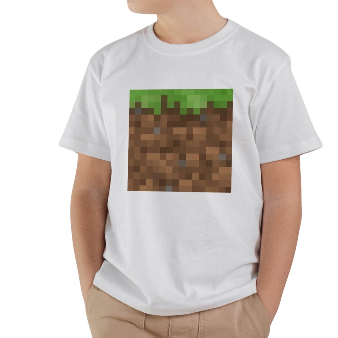 Minecraft Grass Block Style T-shirt White Cotton Child to Adult Sizes ...