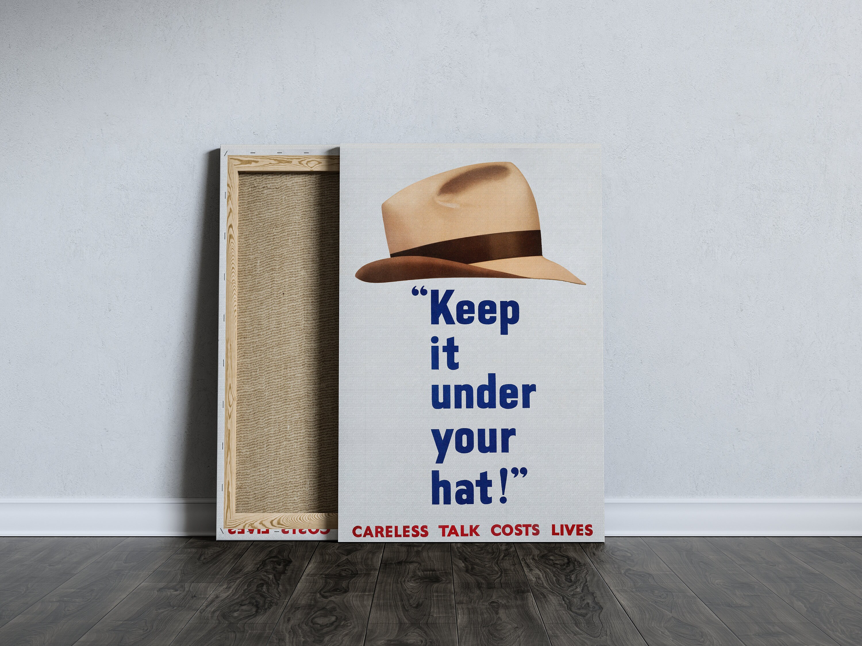 Vintage WW2 US War Propaganda Poster Reproduction keep It Under Your Hat. Careless Talk Framed ...