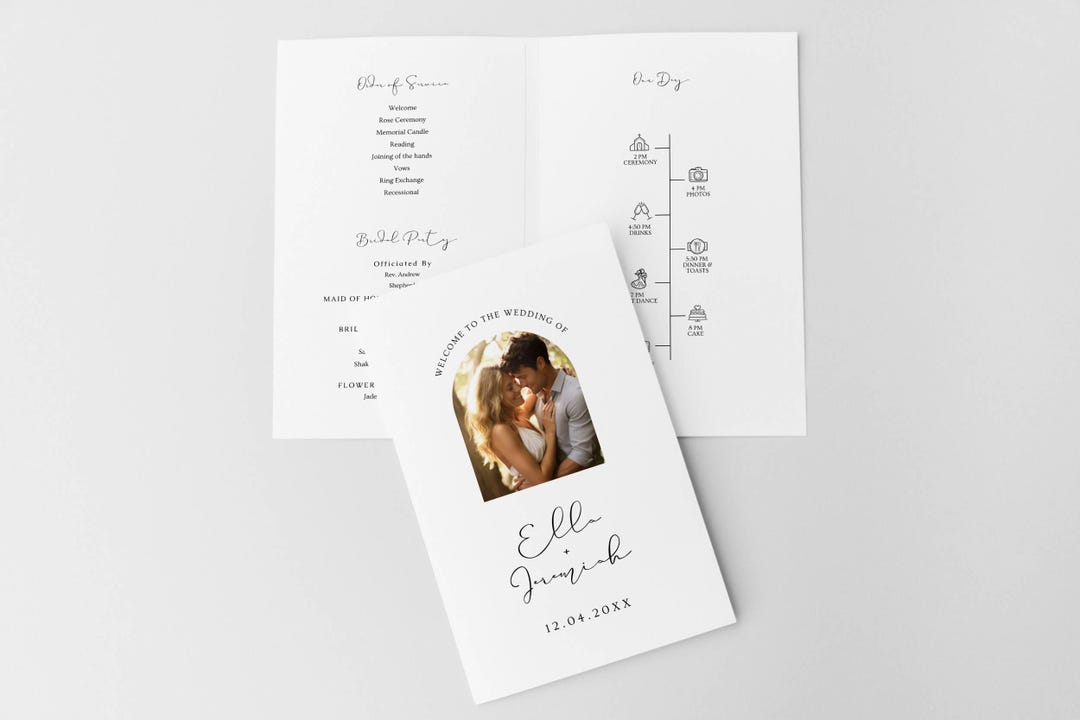 Wedding Ceremony Program Template With Picture, Minimalist Order of ...