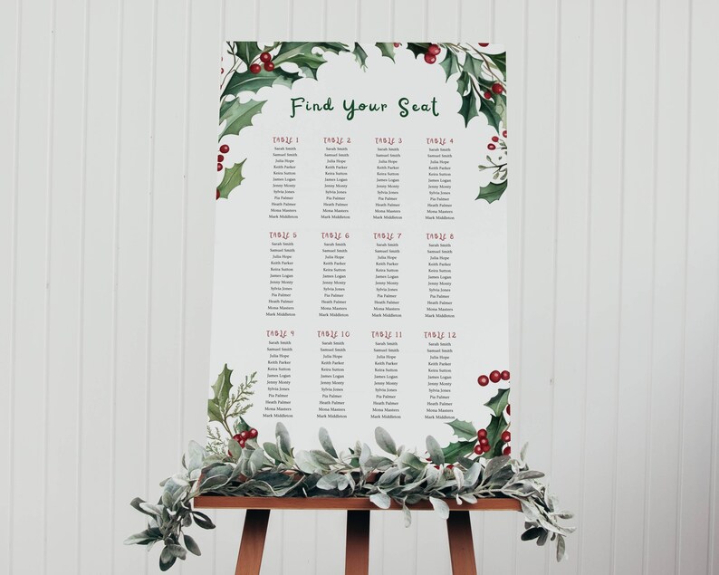 Winter Wedding Seating Chart Template, Christmas Holiday Seating Sign ...