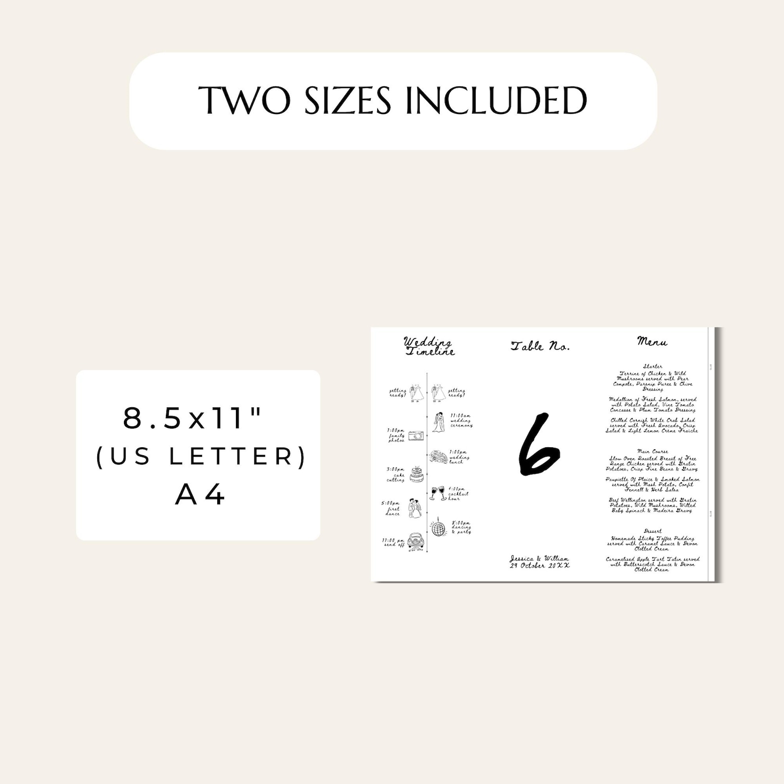 Handwritten Trifold Wedding Table Numbers, Trifold Wedding Menu ...