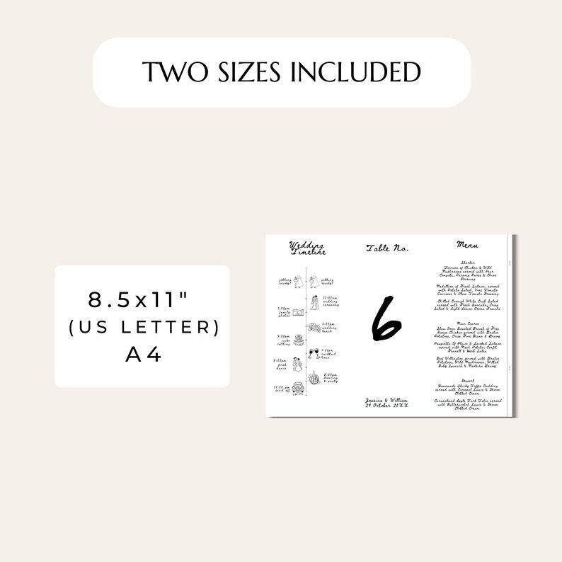 Handwritten Trifold Wedding Table Numbers, Trifold Wedding Menu ...