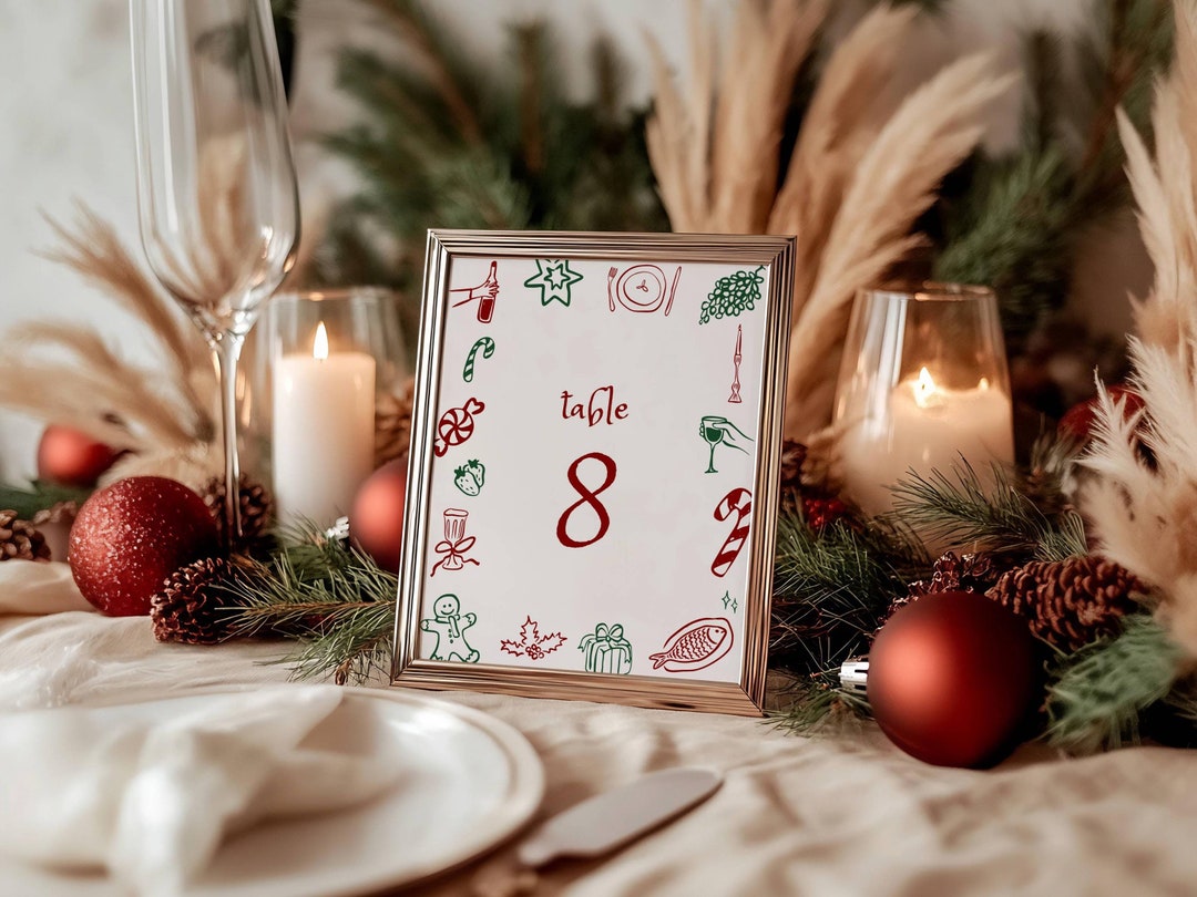 Christmas Wedding Table Numbers Template, Holiday Party Table Signs ...