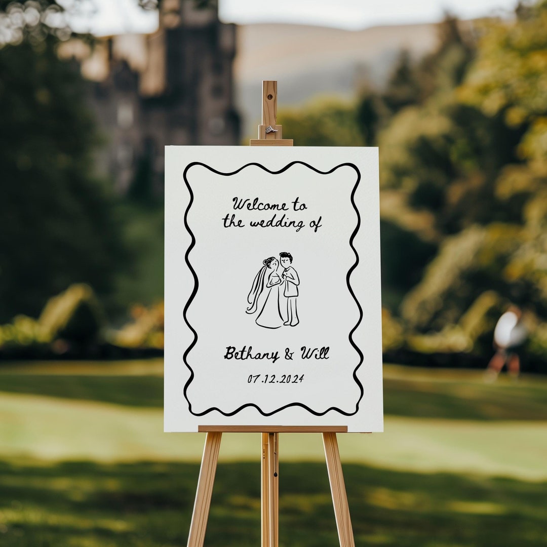 Welcome Sign for Wedding Wavy Edge, Hand Drawn Welcome Poster, Scribble ...