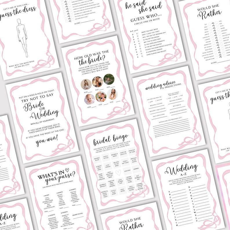 Shes Tying the Knot Bridal Shower Games Bundle, Coquette Pink Bow ...