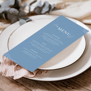 Menu for Wedding Light Blue, Dusty Blue Wedding Dinner Menu Editable ...