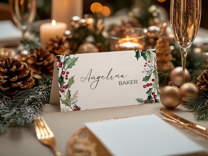 Christmas Wedding Place Cards, Holiday Party Seating Card, Christmas ...