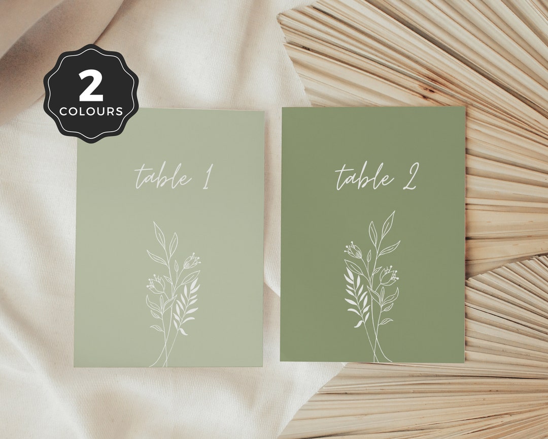 Sage Green Wedding Table Number, Floral Table Number, Leaves, Greenery ...