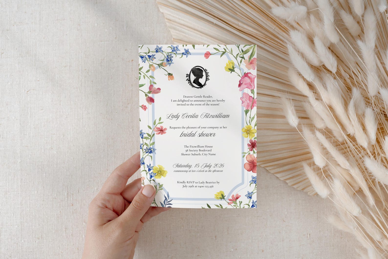 English Society Bridal Shower Invitation, Victorian Regency Era ...