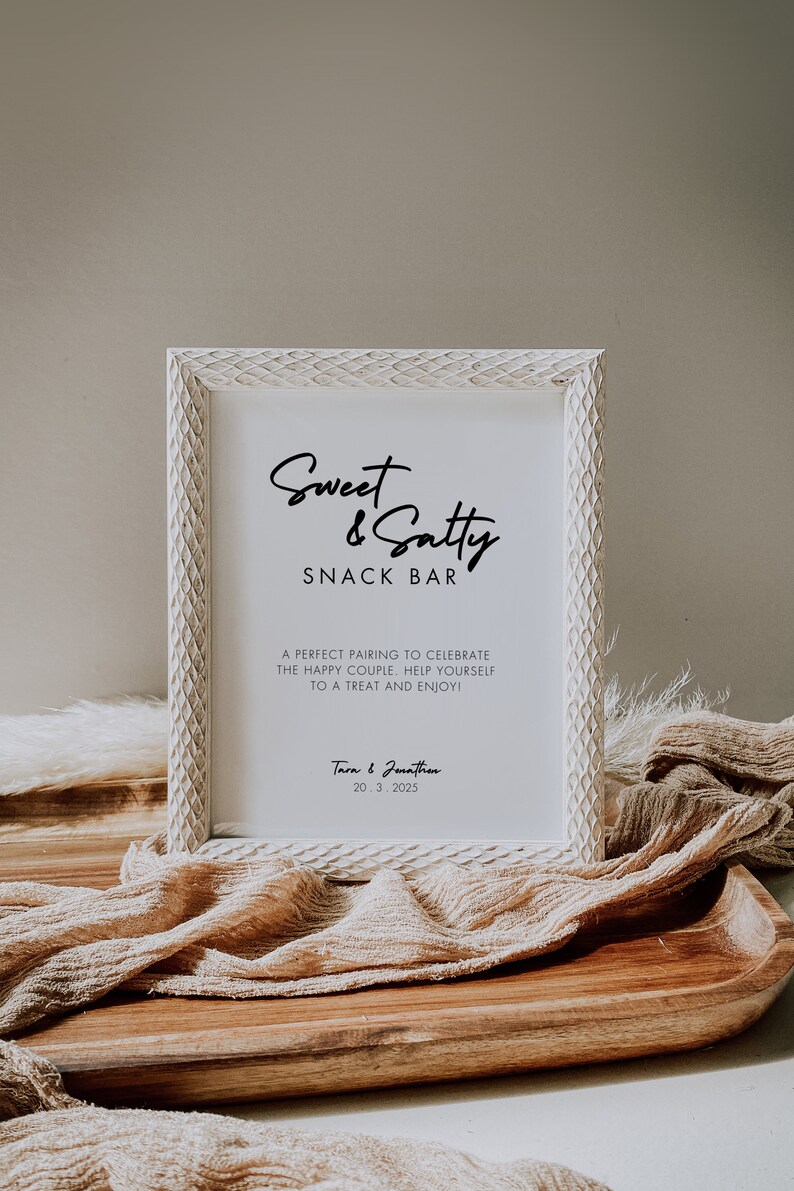 Salty and Sweet Printable Sign, Reception Snack Bar Sign, Minimalist ...