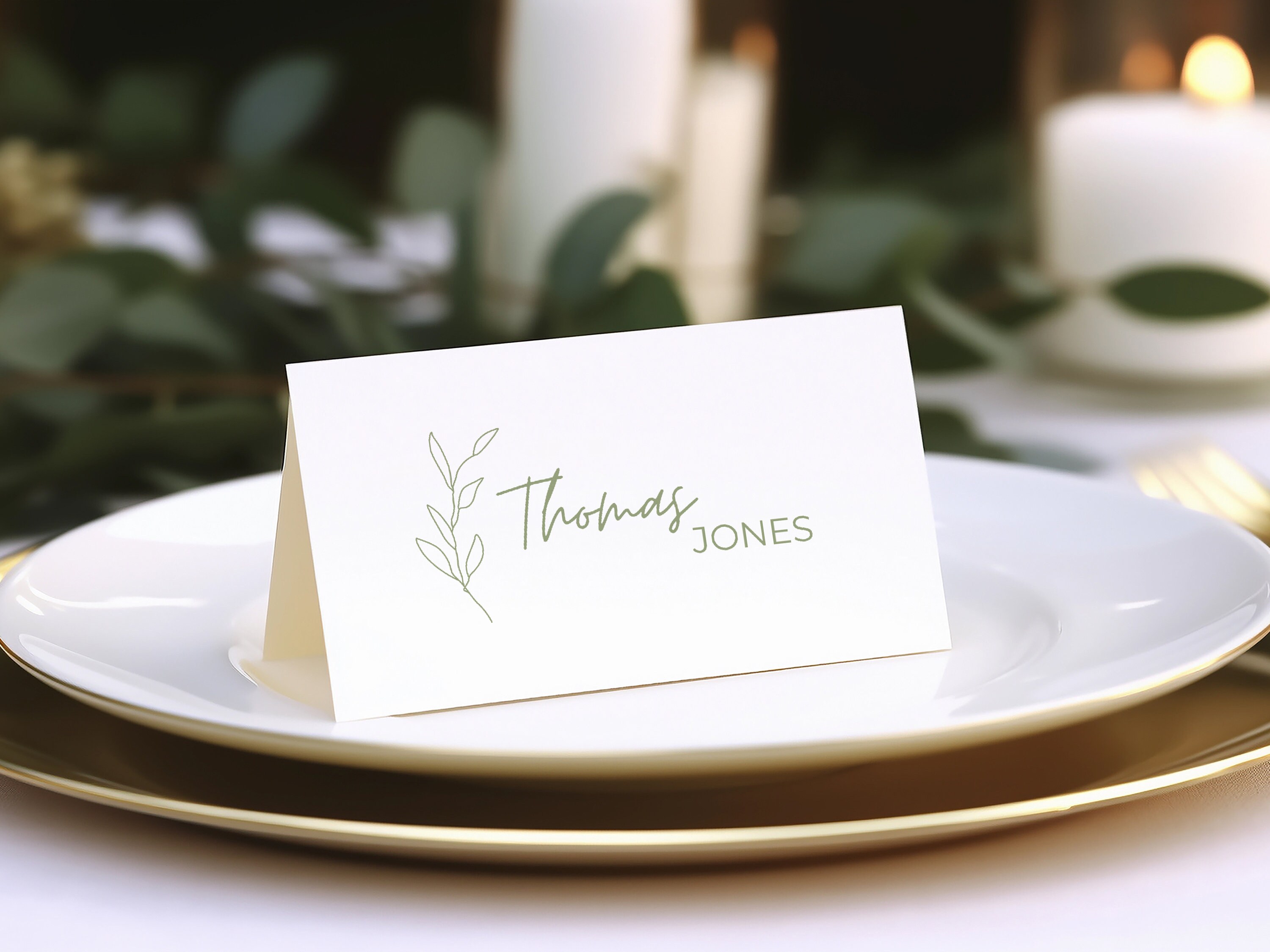 Sage Green Wedding Name Card Template, Eucalyptus Leaves Place Card ...