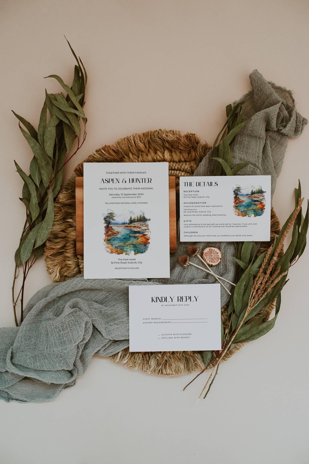 Yellowstone National Park Wedding Invitation Suite Template, Rustic ...