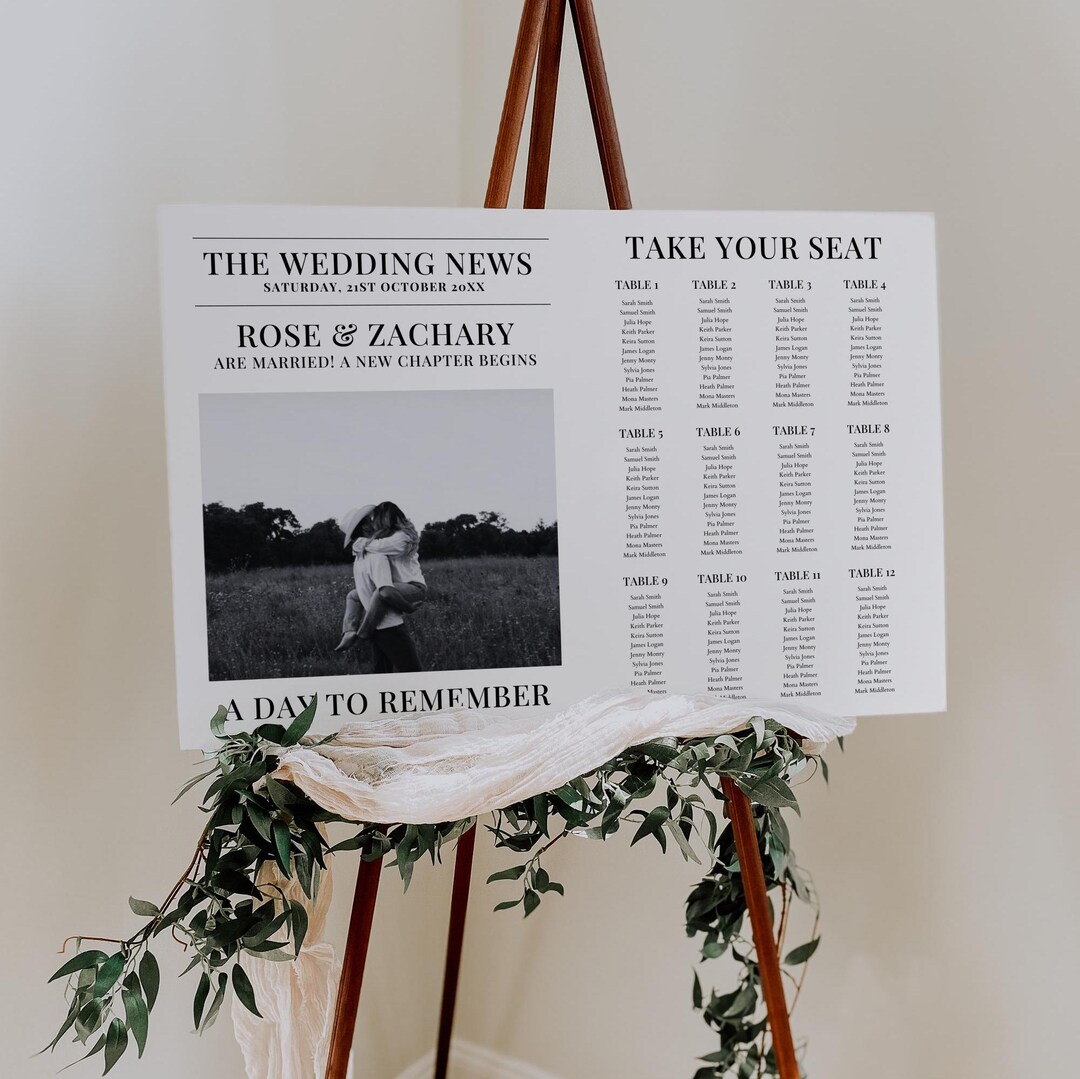 Wedding Newspaper Template Seating Chart, Printable Wedding Table Plan ...