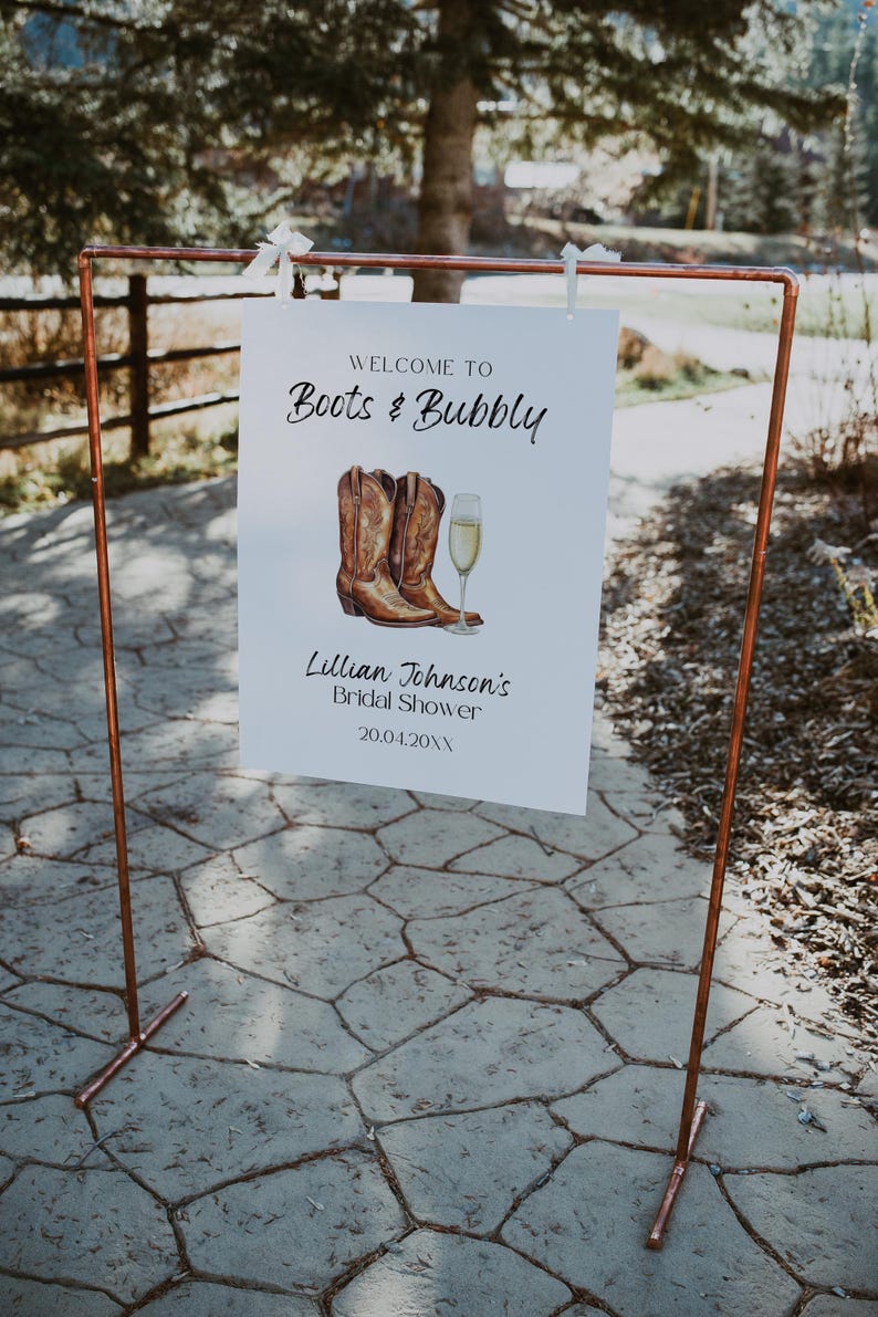 Boots and Bubbly Bridal Shower Welcome Sign Template, Desert Western ...