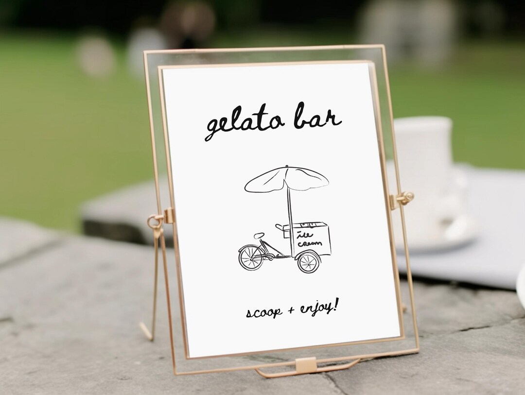 Hand Drawn Wedding Gelato Cart Sign Template, Doodle Engagement Party ...