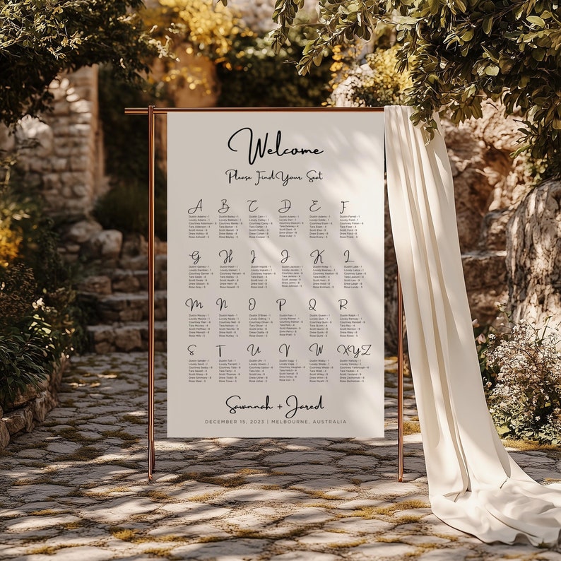 Alphabetical Seating Chart Template, Handwritten Wedding Table Plan ...