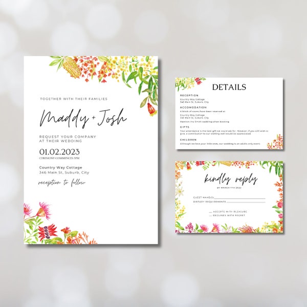 Australian Native Wedding Invitations - Etsy
