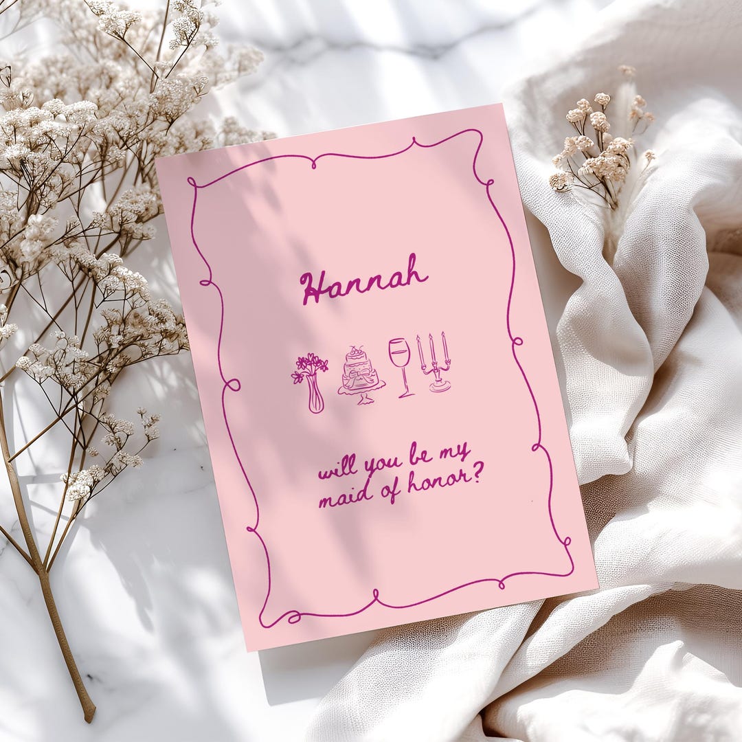 Hand Drawn Pink Bridesmaid Proposal Card, Will You Be My Bridesmaid ...