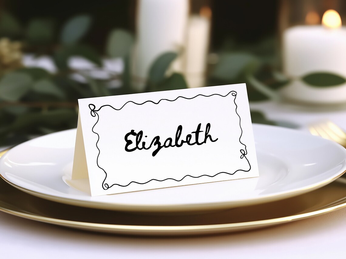 Hand Drawn Wedding Name Card, Whimsical Bow Place Card Printable ...