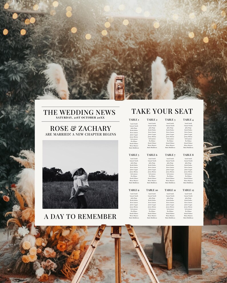 Wedding Newspaper Template Seating Chart, Printable Wedding Table Plan ...