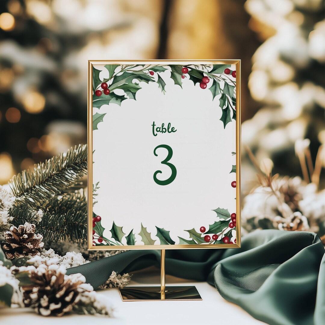 Christmas Wedding Table Numbers, Holiday Party Table Signs, Christmas ...