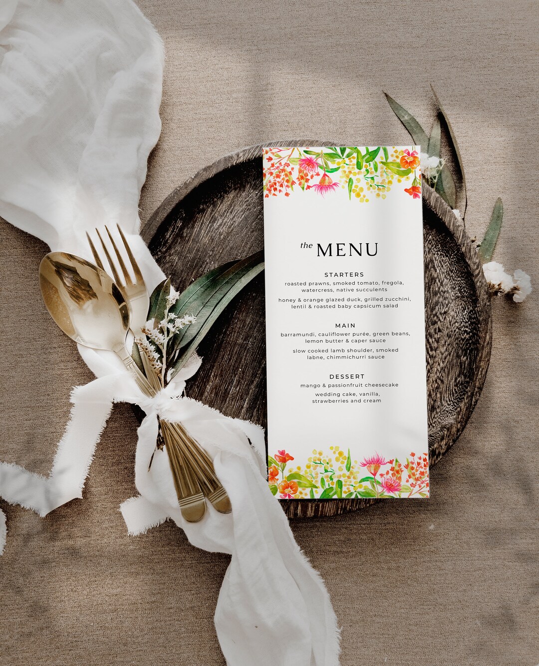 Australia Native Floral Wedding Menu Template, Wildflower Table Menu ...