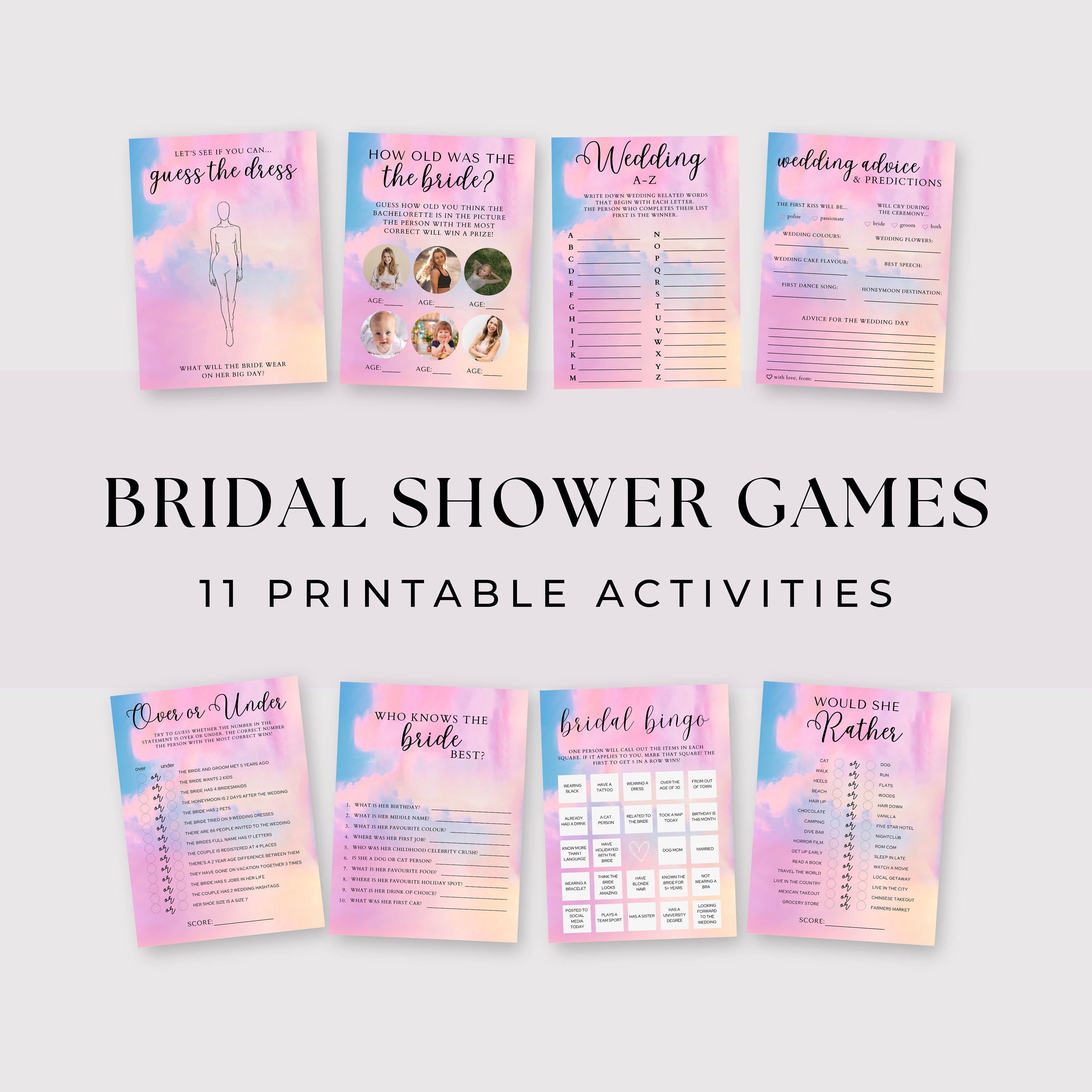 Lover Theme Bridal Shower Games Bundle Editable, Bachelorette Party ...
