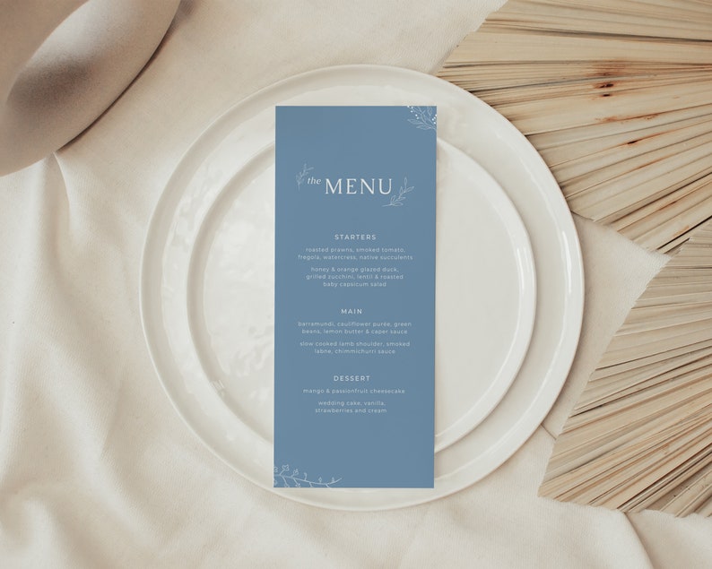 Menu for Wedding Light Blue, Dusty Blue Wedding Dinner Menu Editable ...
