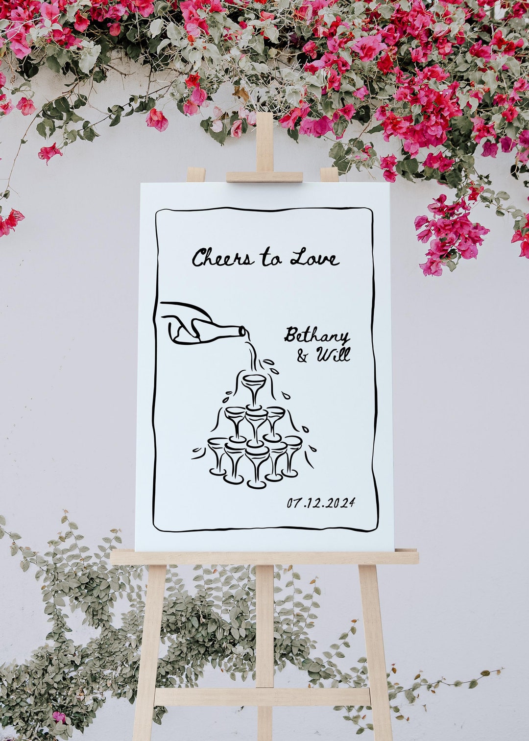 Cheers to Love Welcome Sign, Hand Drawn Wedding Welcome Poster ...