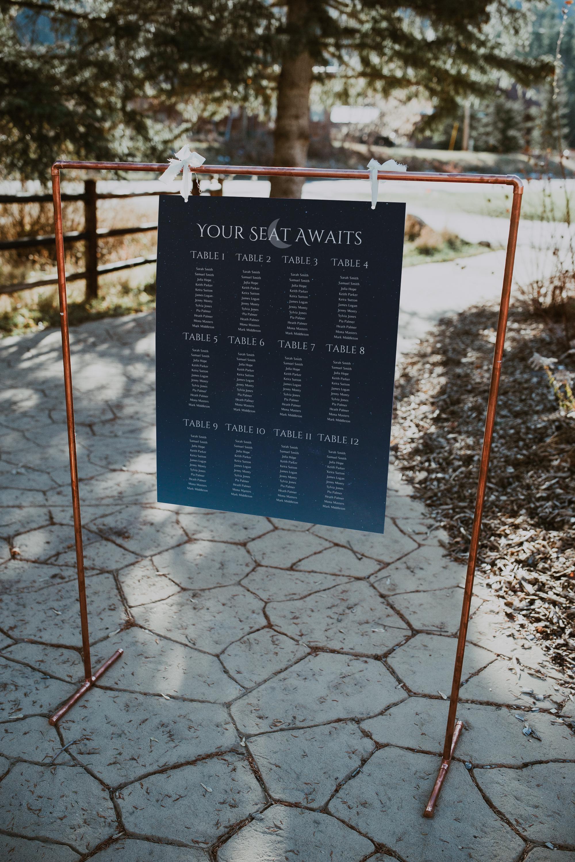 Moon and Stars Seating Chart, Celestial Find Your Seat Sign Template ...