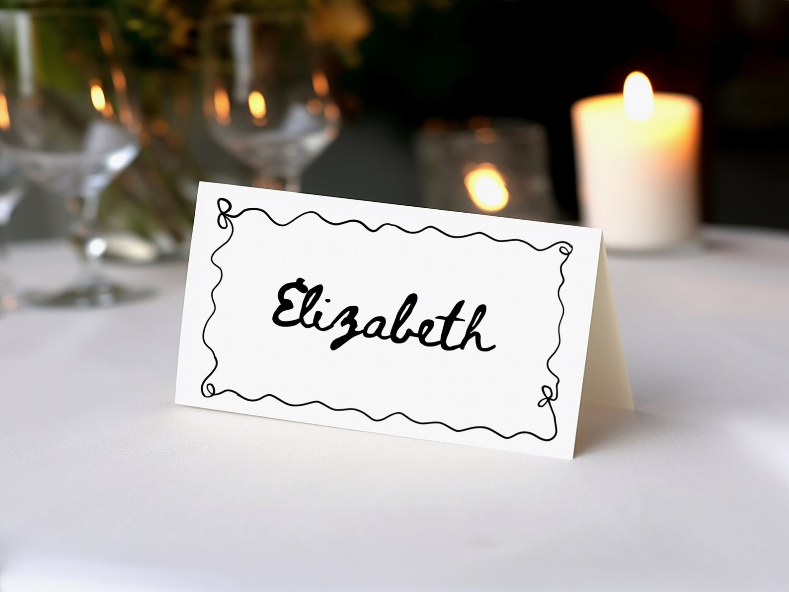 Hand Drawn Wedding Name Card, Whimsical Bow Place Card Printable ...